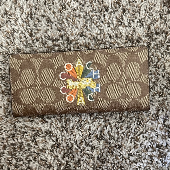 Coach | Bags | Coach Brown Wallet With Multicolor Logo | Poshmark
